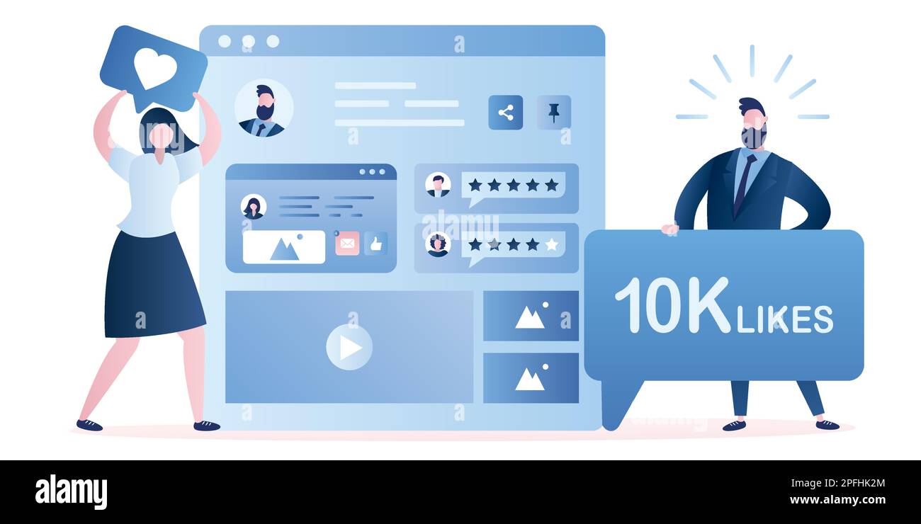 Female follower gives like sign and very happy man with speech bubble ...