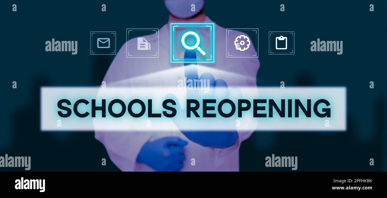 Conceptual display Schools Reopening. Word Written on classes are over ...