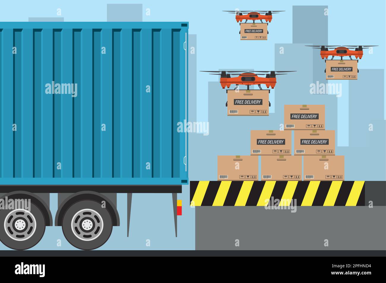 Drone delivery with parcel boxes. Cartoon Quadcopter with cargo and pat ...