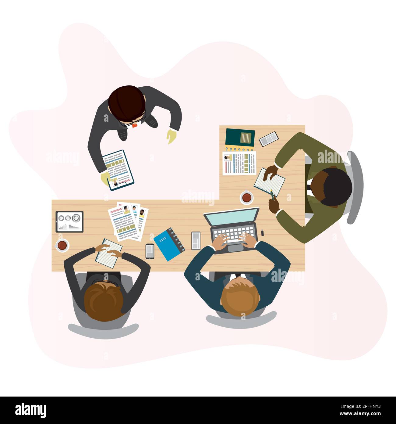 Cartoon HR specialists sitting at the table. Interview with job ...