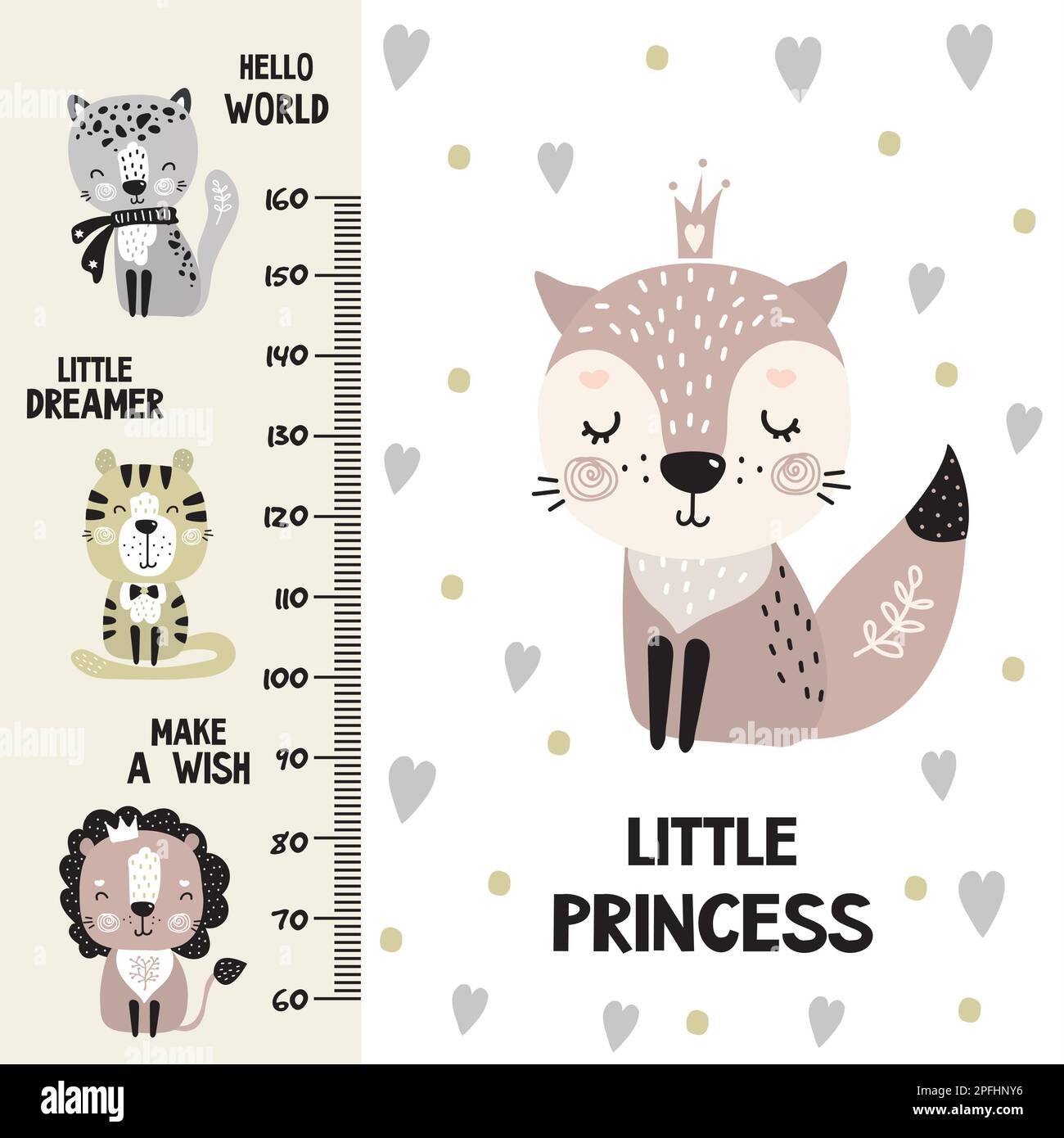 Kids height chart. Cute and funny doodle animals.Growth chart in ...