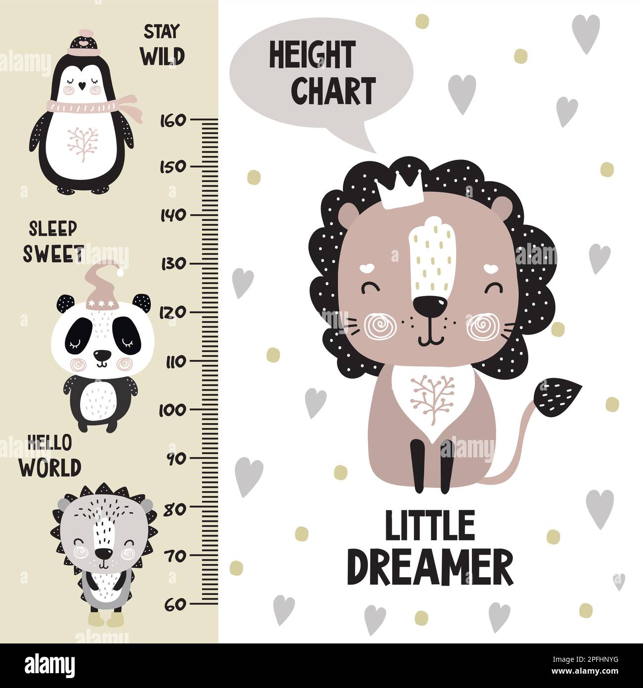 Kids height chart. Cute and funny doodle animals.Growth chart in ...