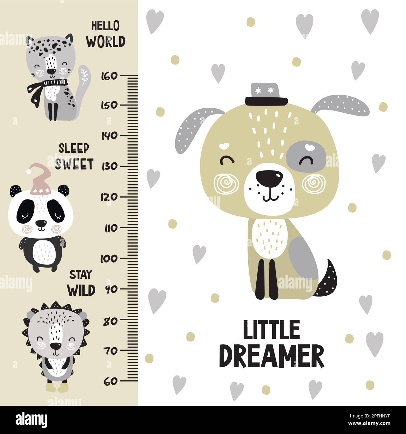 Kids height chart. Cute and funny doodle animals.Growth chart in ...