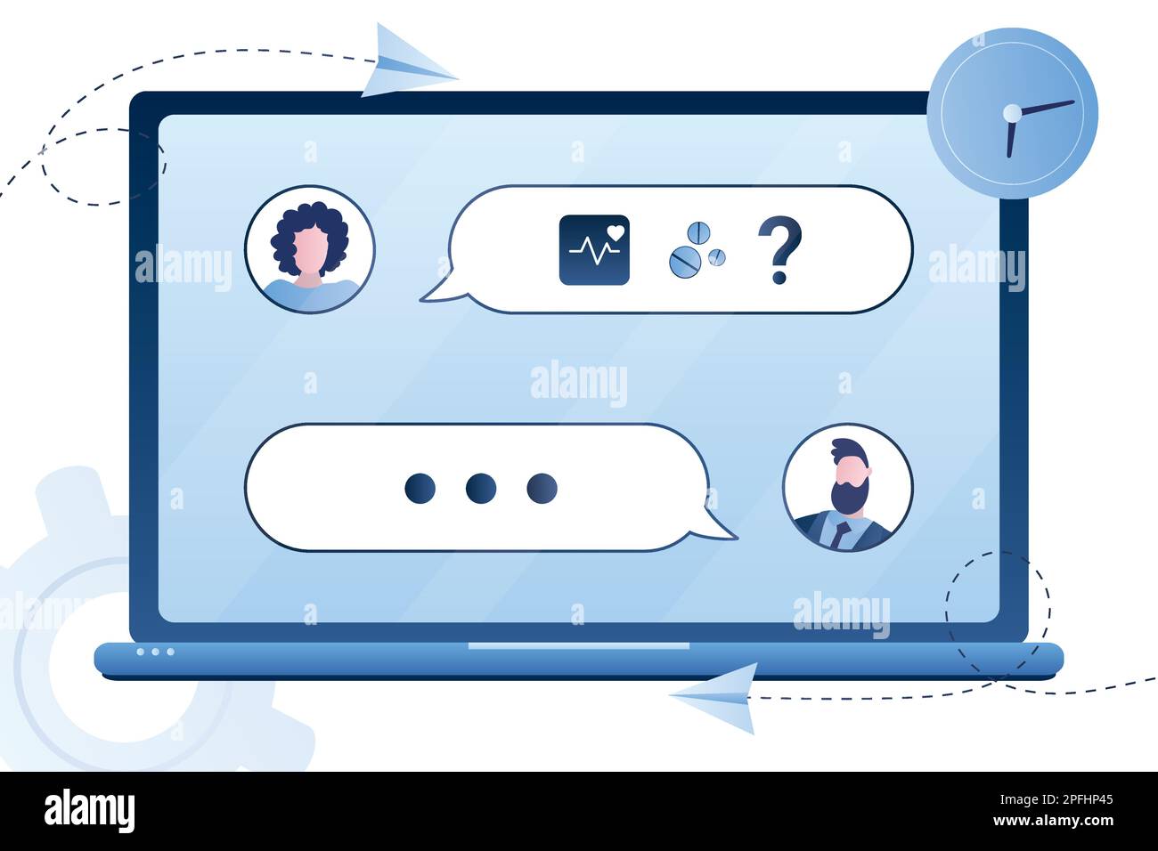 Online medical consultation on laptop screen. Patient and doctor ...