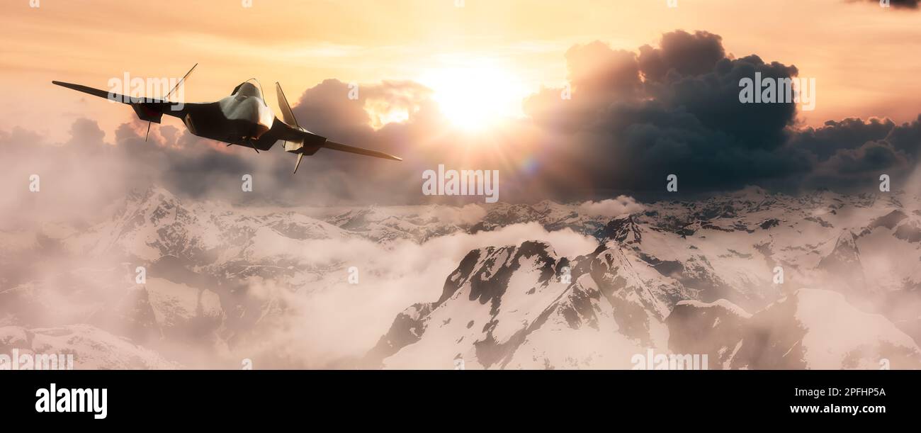 Military Fighter Jet flying over the mountain peaks Stock Photo - Alamy