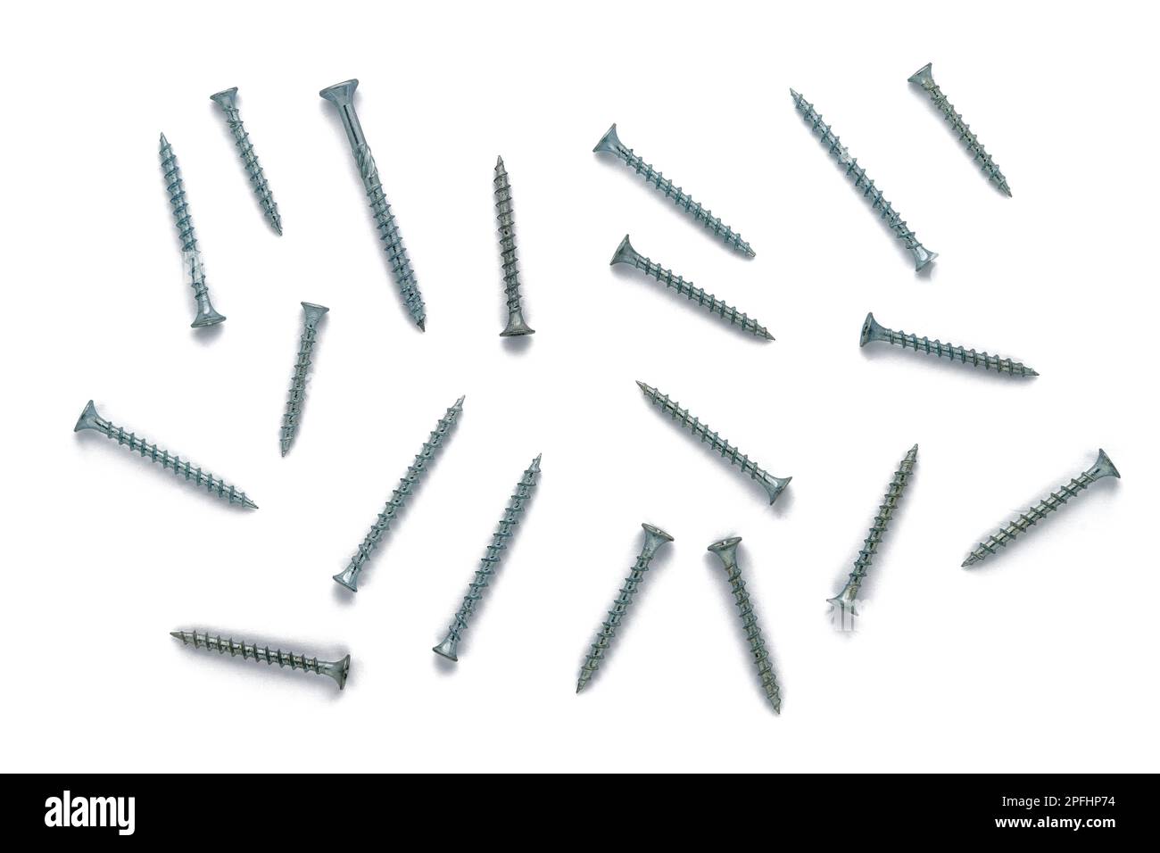 Group of screws isolated on white background, top view Stock Photo - Alamy