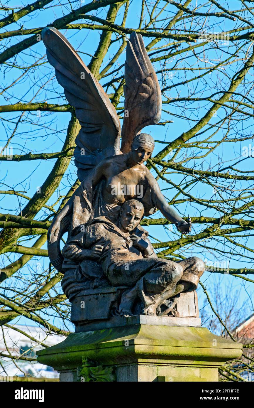 One of the two sculptures on Victoria Bridge forming the War Memorial ...