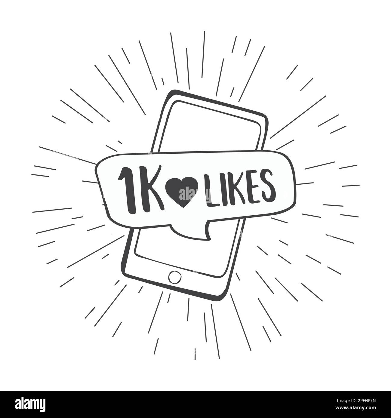 One thousand likes with heart. Speech bubble on mobile phone screen ...
