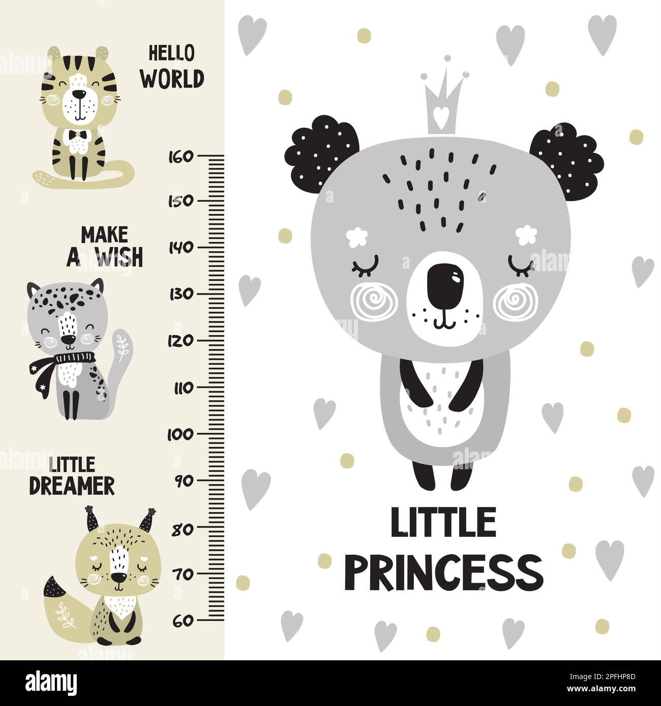 Kids height chart. Cute and funny doodle animals.Growth chart in ...