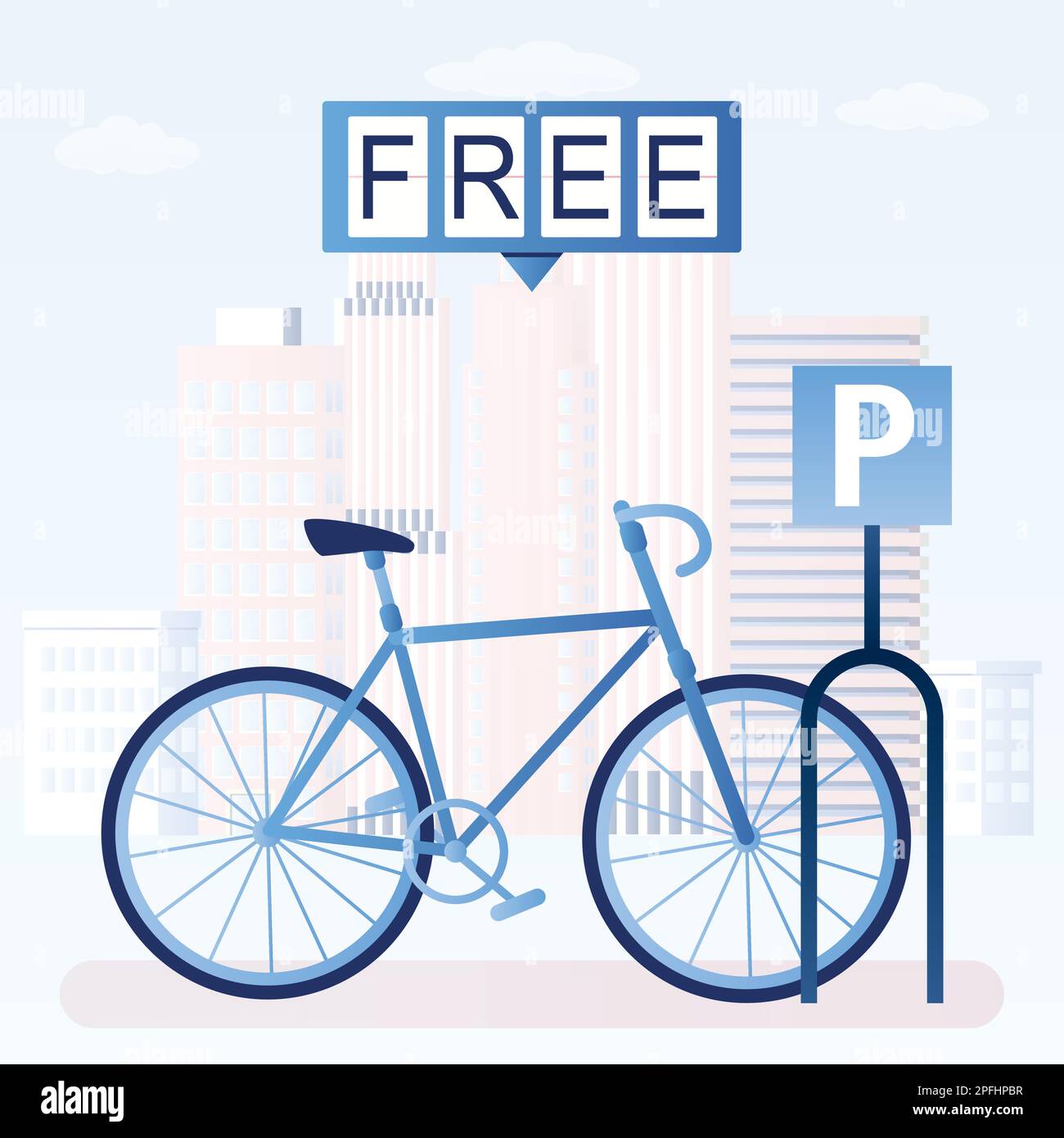 Modern bike on parking. Free bike parking concept. Urban view on ...