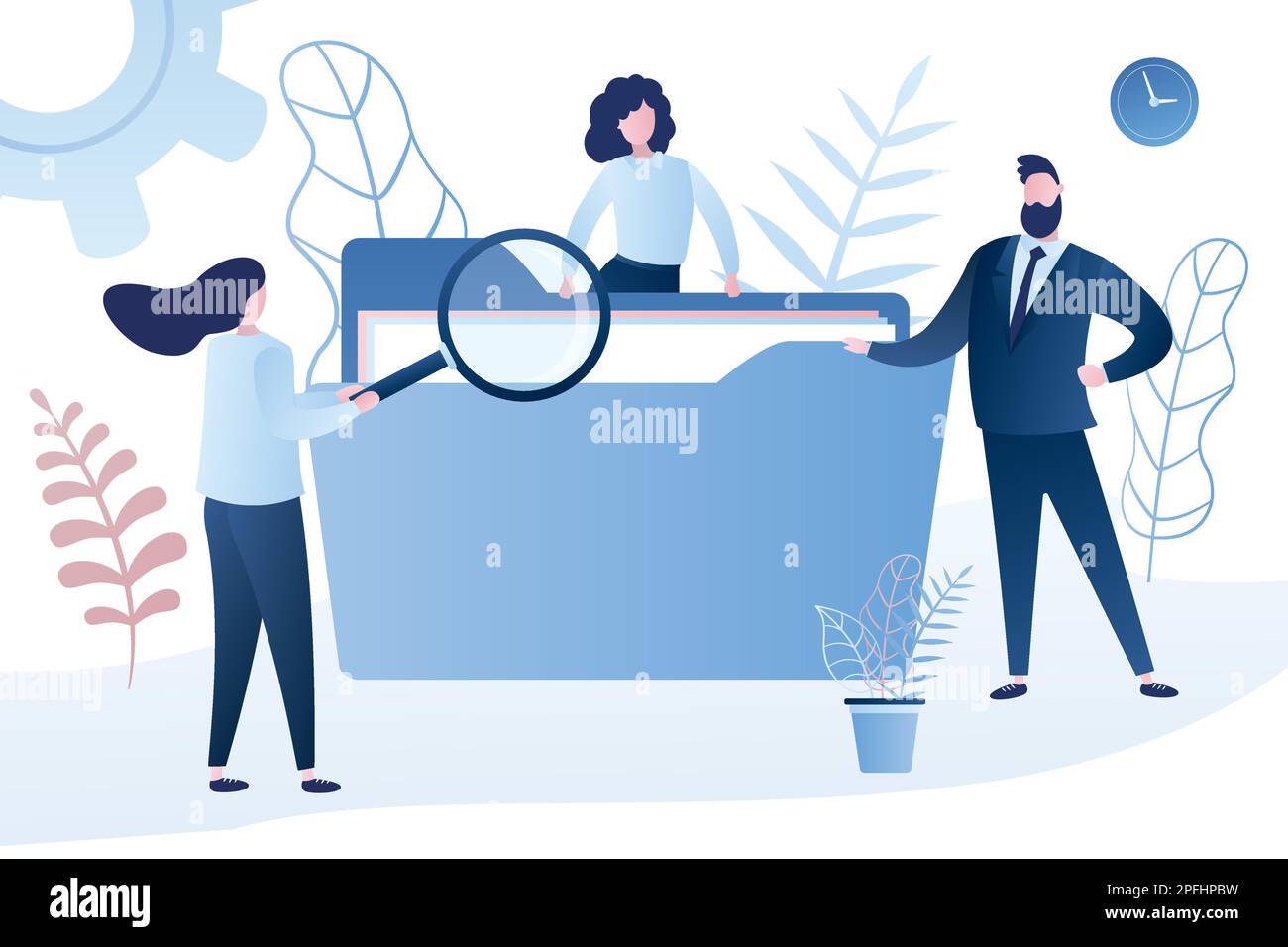 Business people searching through files. Humans with folder and female ...