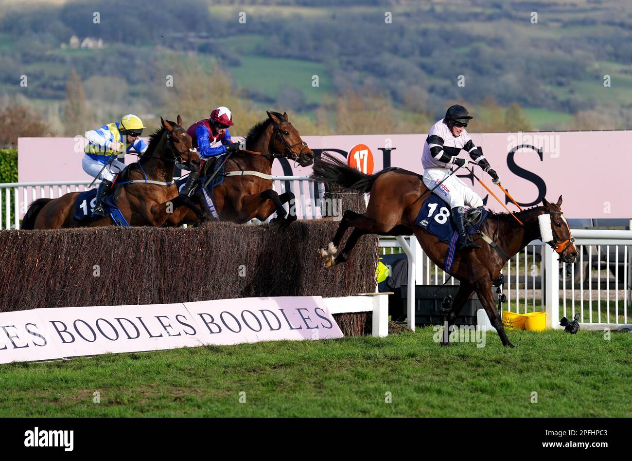 Premier Magic ridden by jockey Bradley Gibbs (right) on their way to ...