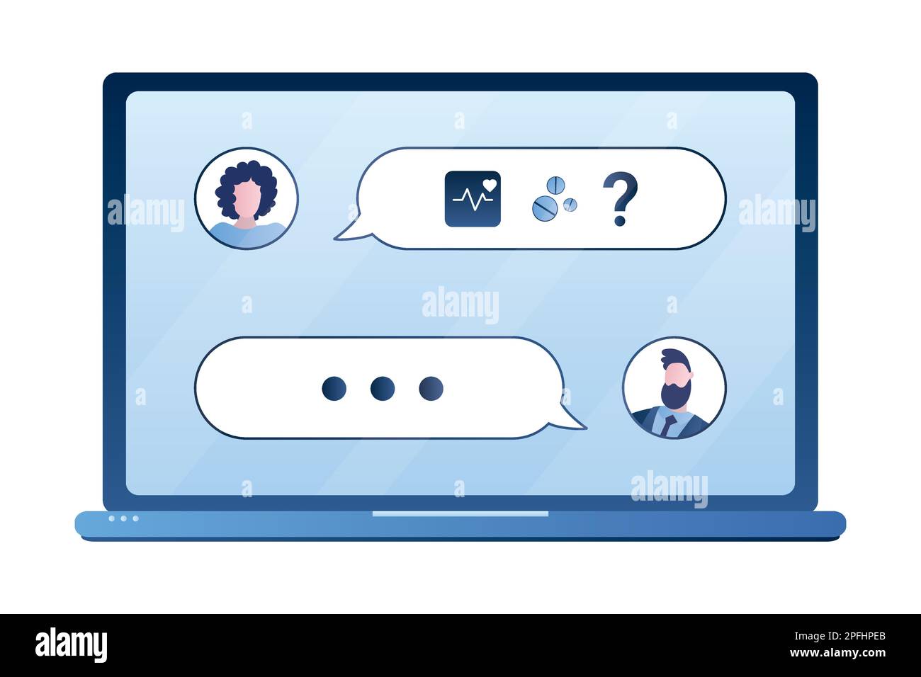 Online medical consultation on laptop screen. Patient and doctor ...