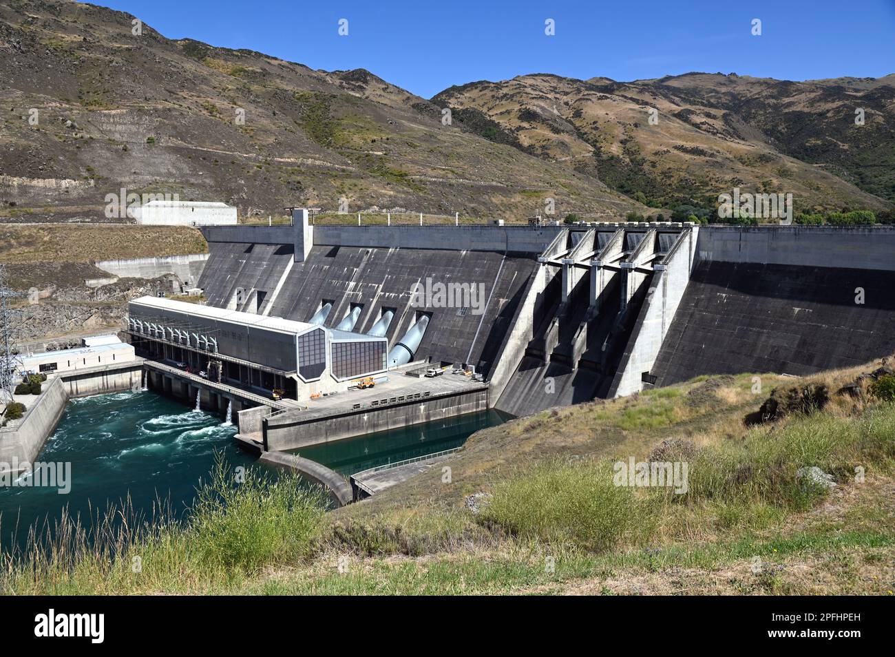 Clyde Dam on the Clutha River, in Central Otago, South Island, New ...