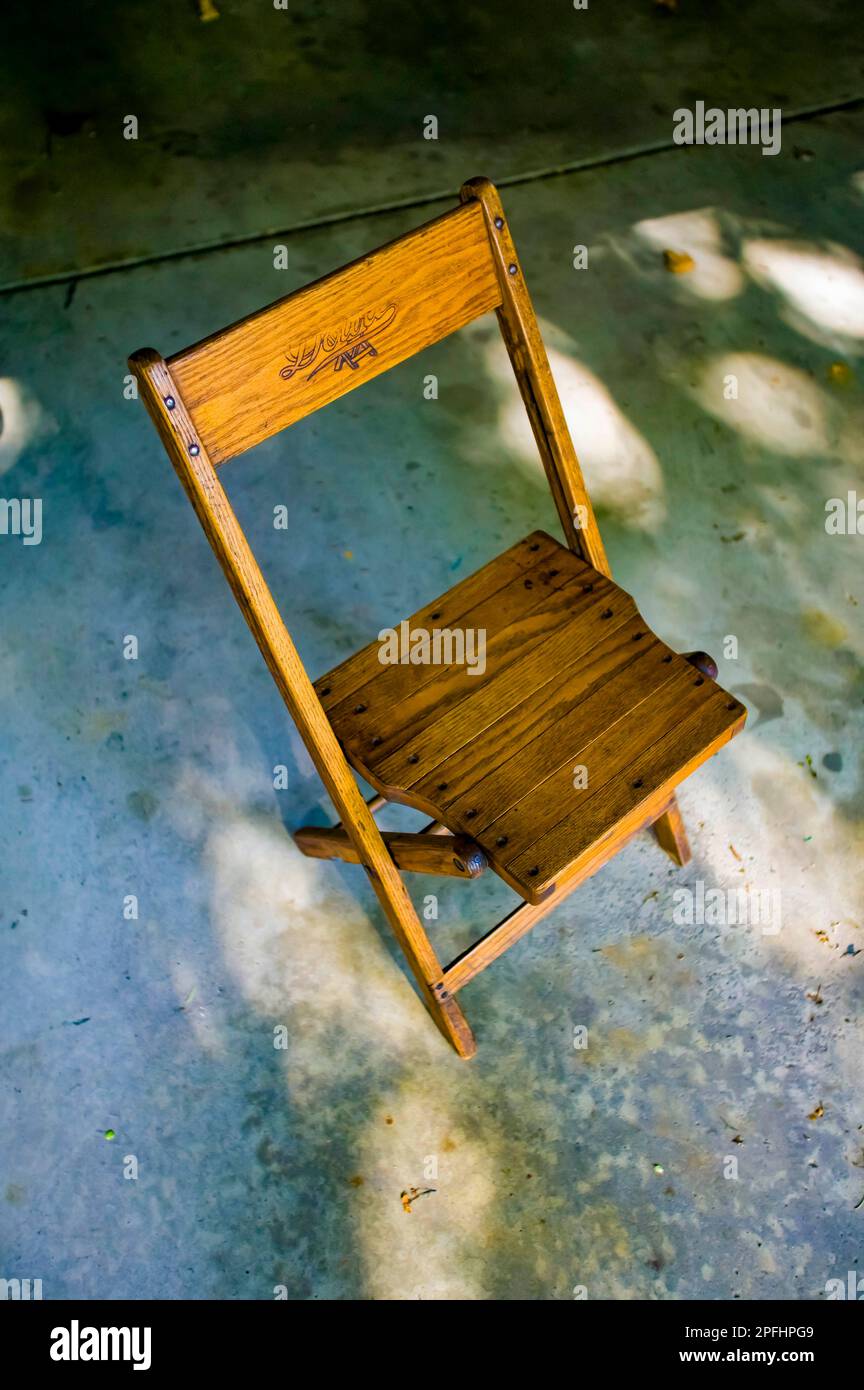 Folding oak Union Hall chairs Stock Photo - Alamy