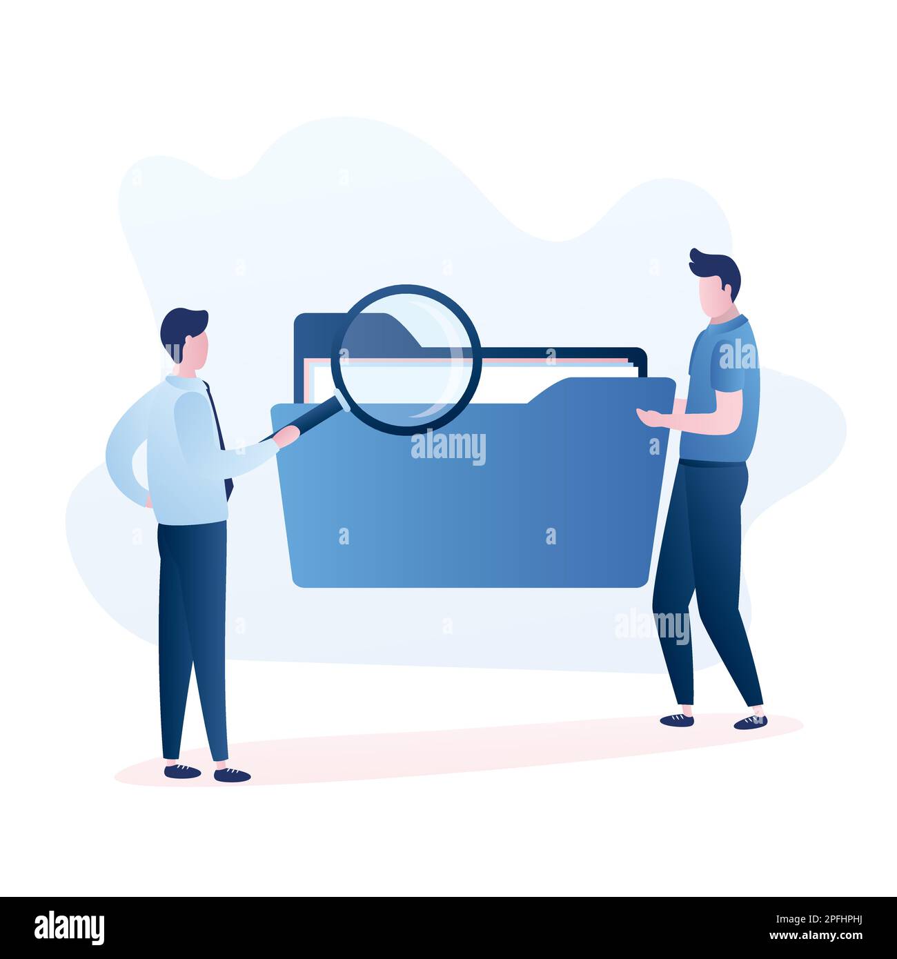 Business people searching through files. Man with folder and male use ...