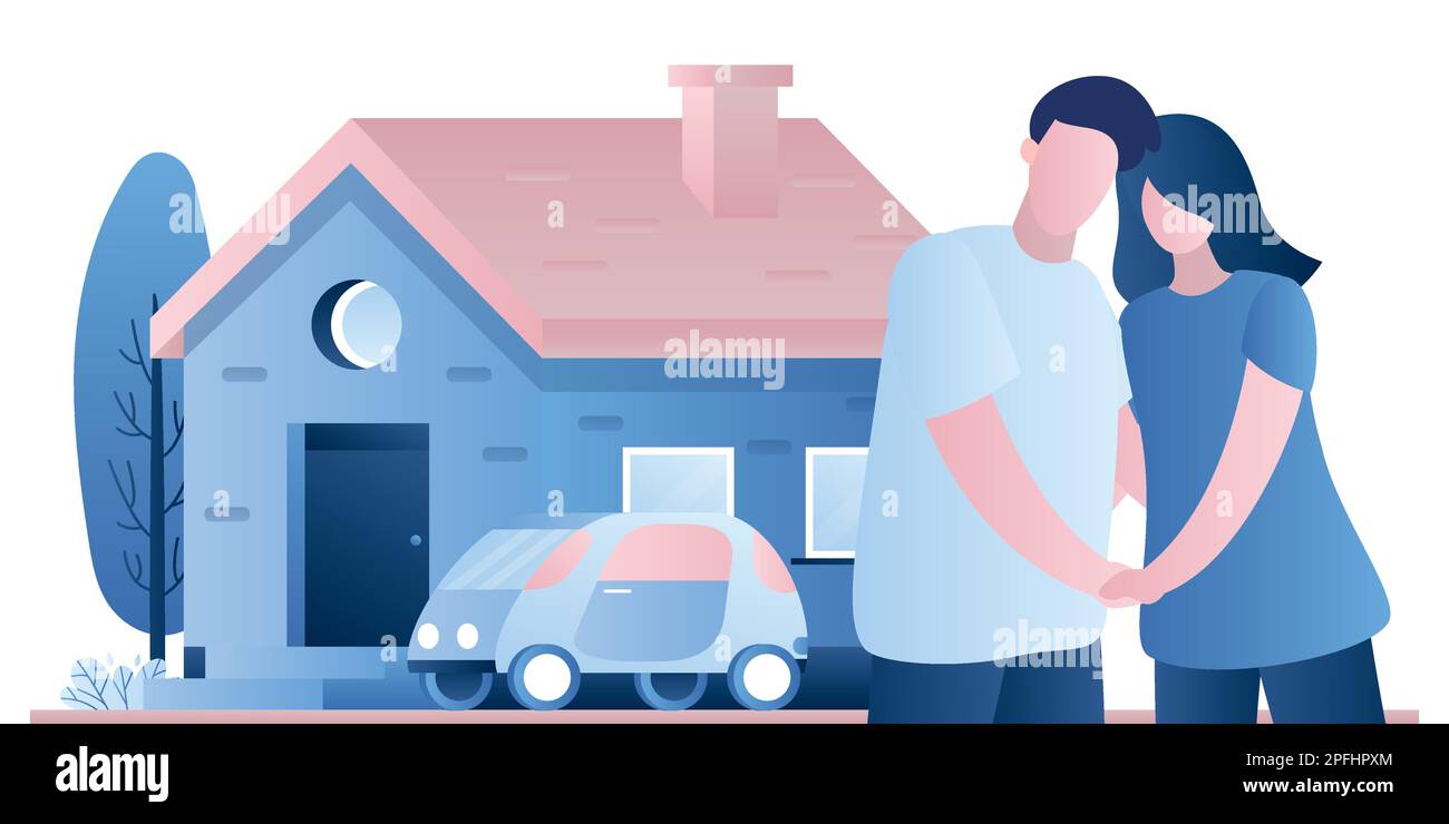 Cottage or single house and trees. Simple building and natural living ...