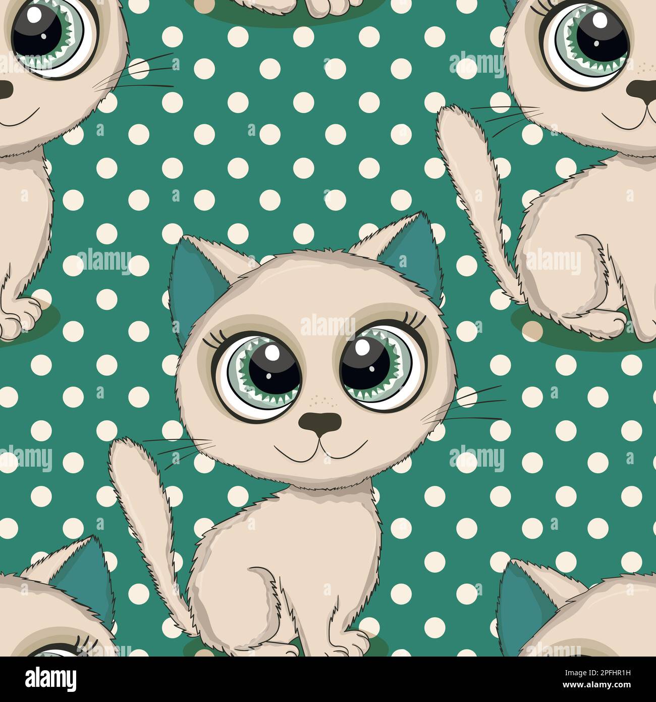 Seamless pattern with cute kitten print. Different scandy cats on color ...