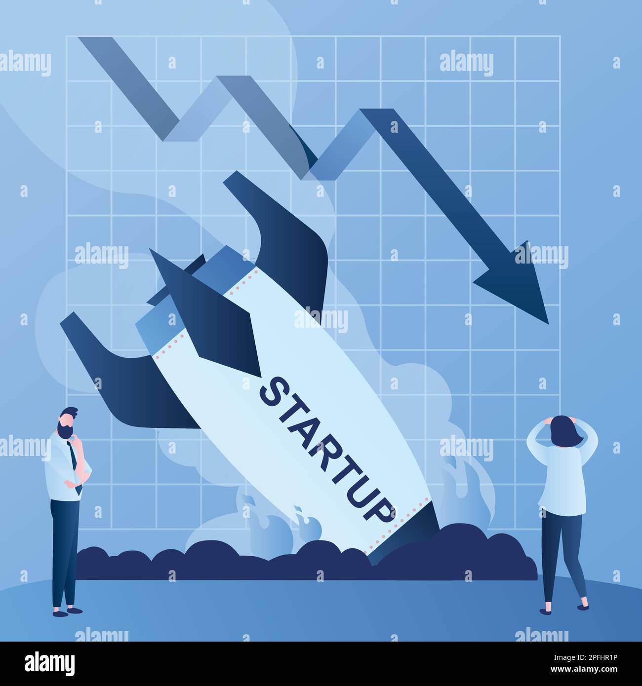 Failure startup background,fallen rocket burns,business problem concept ...