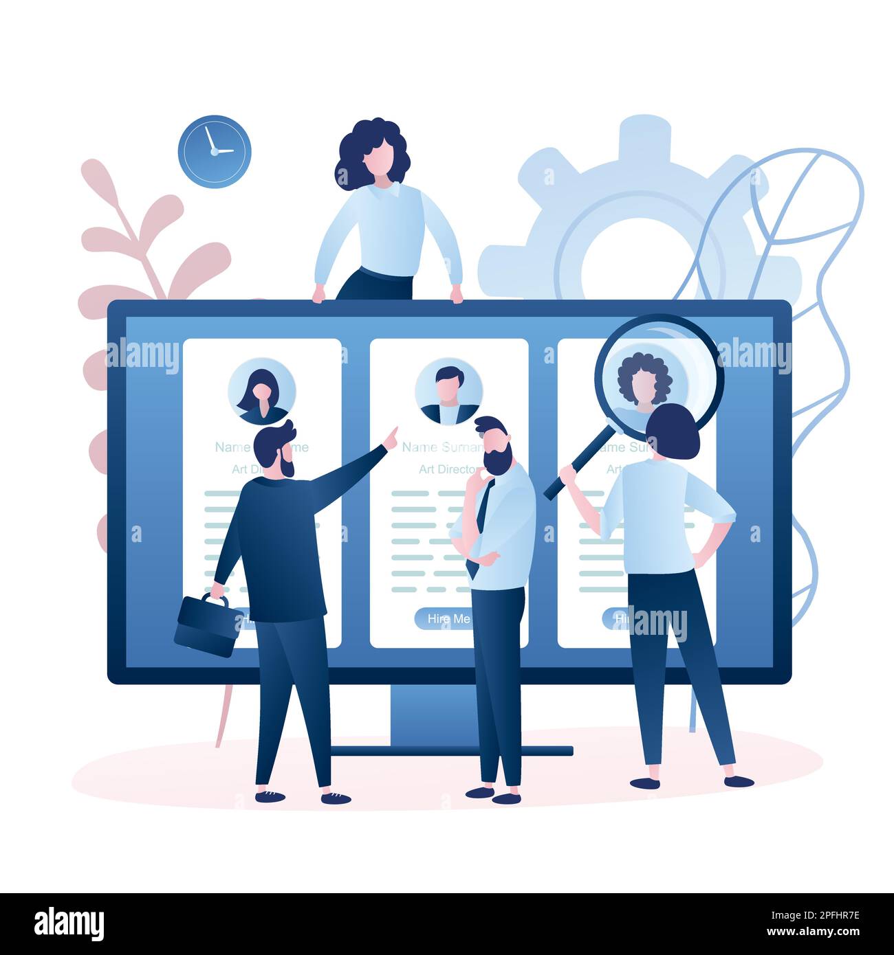 Three cv resume on monitor screen. Business people looking for workers ...