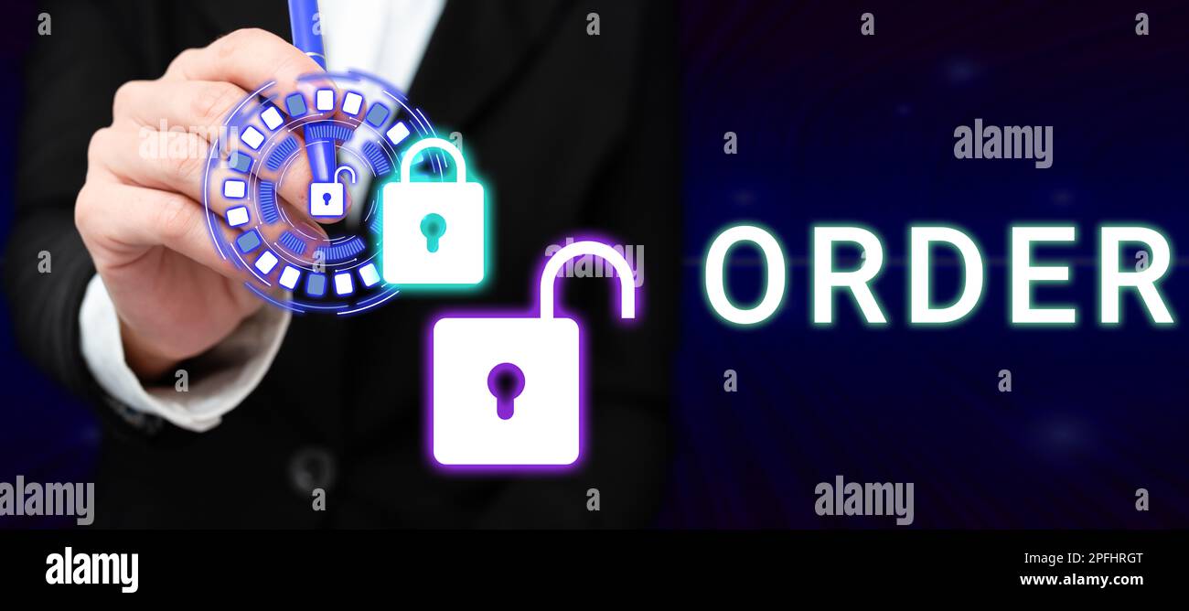 Sign displaying Order. Internet Concept arrangement of people or things ...