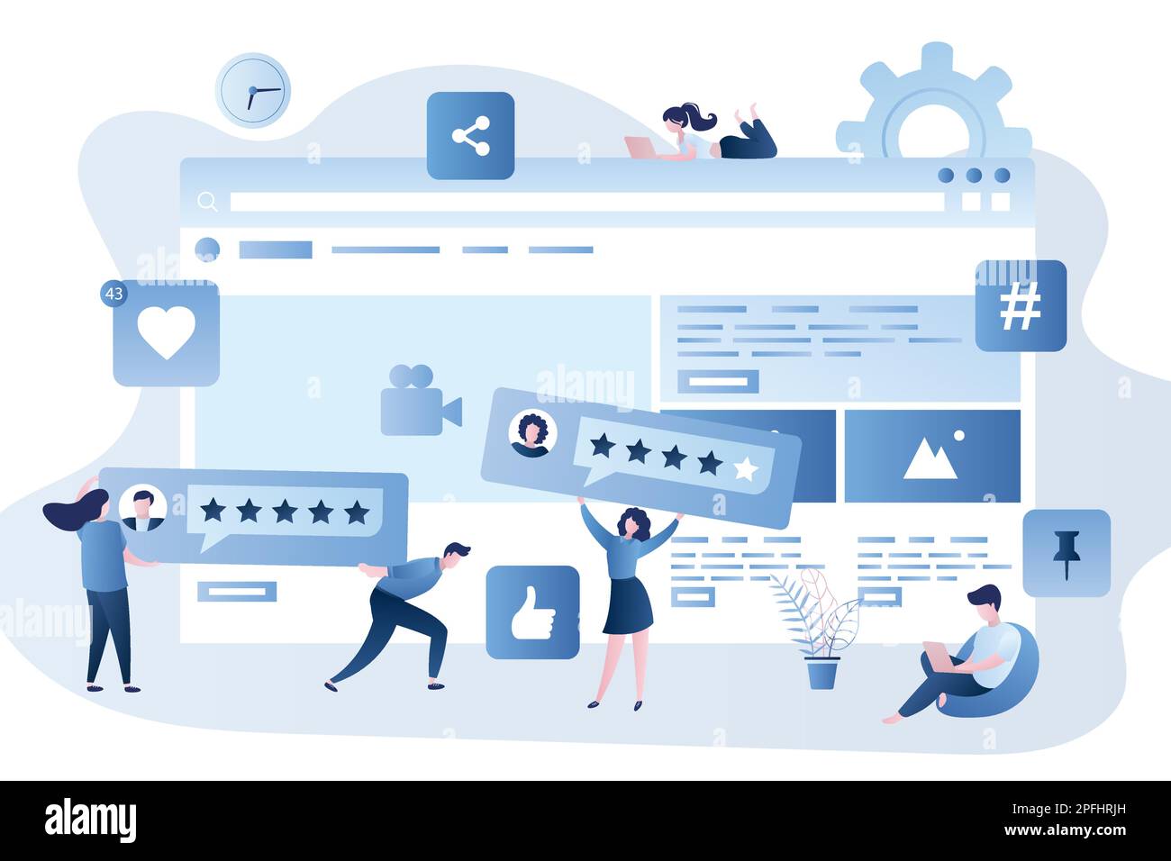 Web page template with rating system,male and female characters with ...