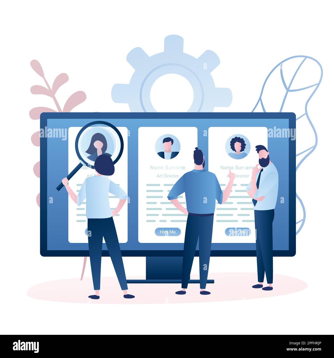 Three cv resume on monitor screen. Business people looking for workers ...