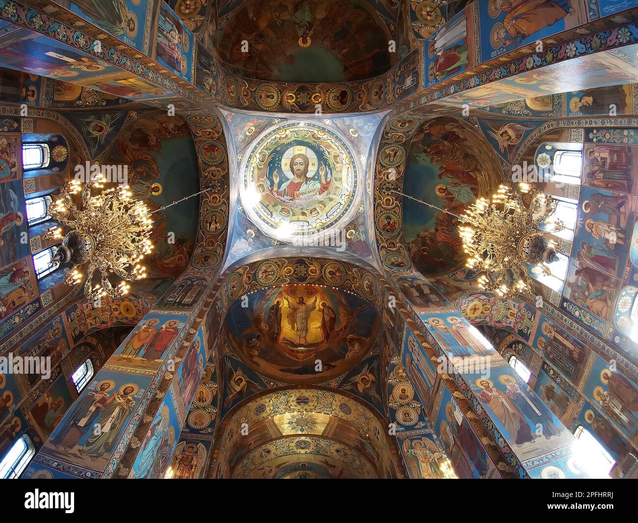 Mosaic of Christ Pantocrator under the central dome, Church of the ...