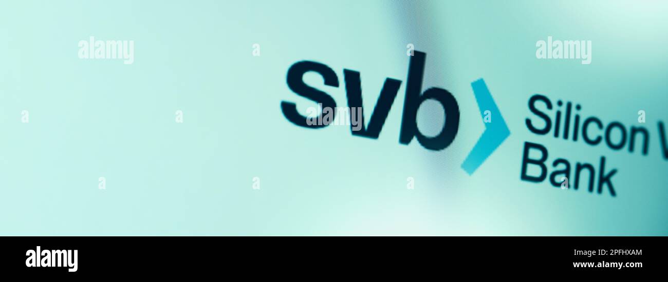 Bangkok Thailand. March 15 2023. SVB Bank logo. Brands logo of Silicon Valley Bank on digital ...