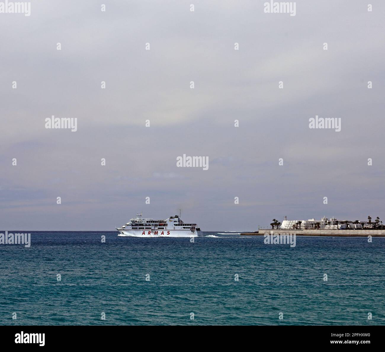 ARMAS frry boat leaving Playa Blanca harbour. February 2023 Stock Photo ...