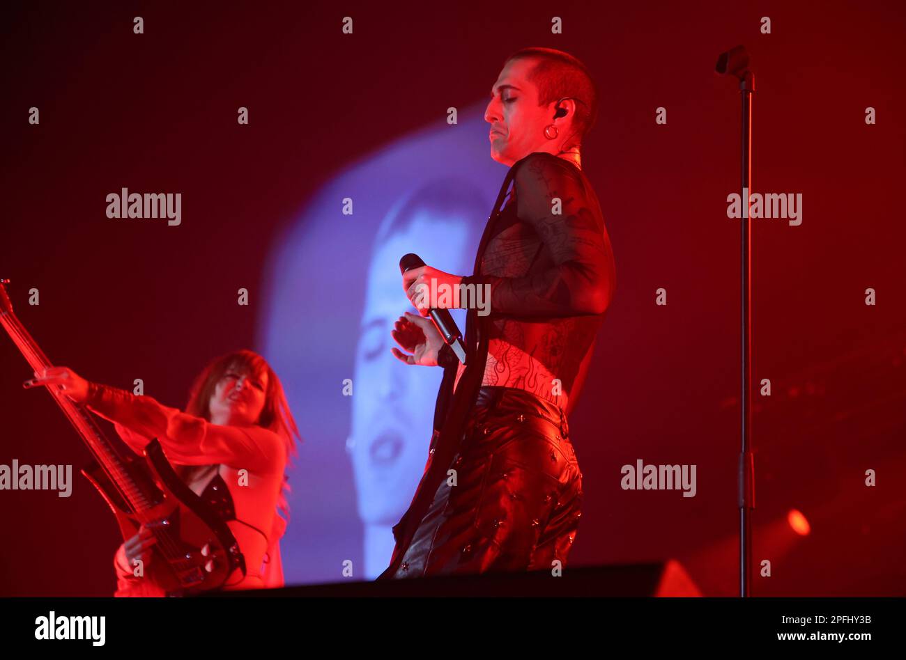 Italian rock band Maneskin in concert during the “Loud Kids Tour ...