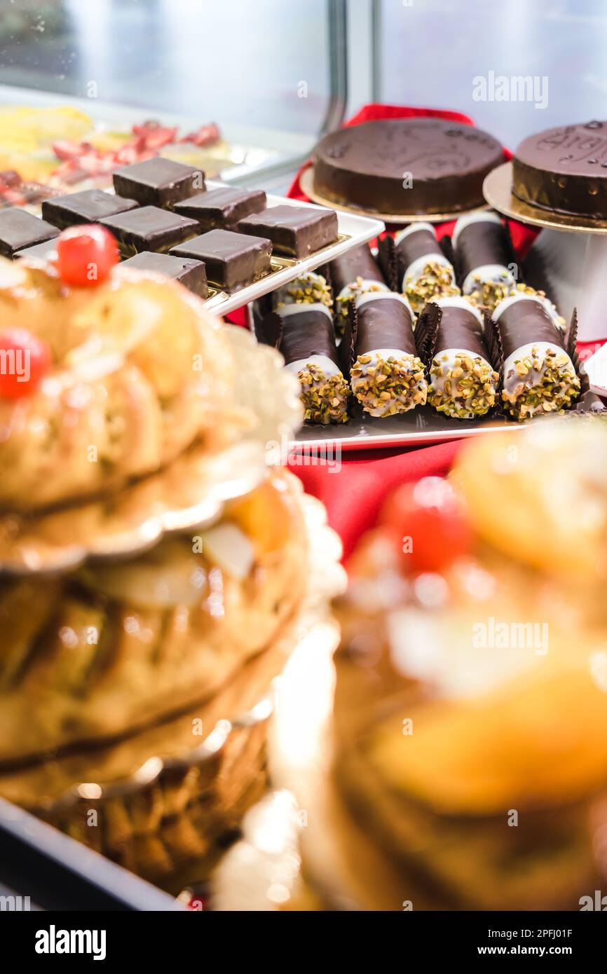 Italian Bakery counter, traditional Sicilian pastry. Fresh and tasty ...