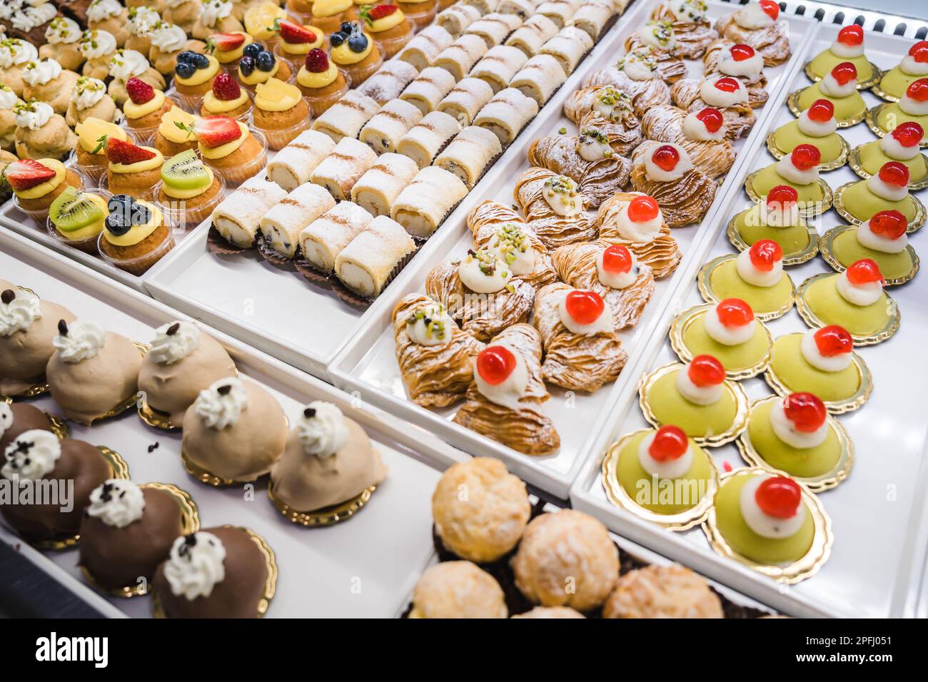 Italian Bakery counter, traditional Sicilian pastry. Fresh and tasty ...