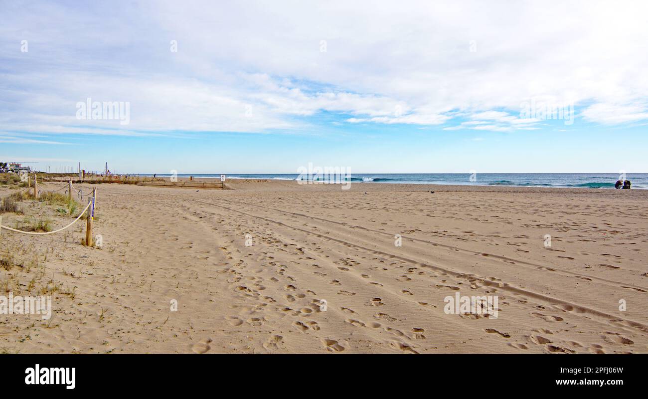 Panoramic of Castelldefels beach, Barcelona, Catalunya, Spain, Europe ...