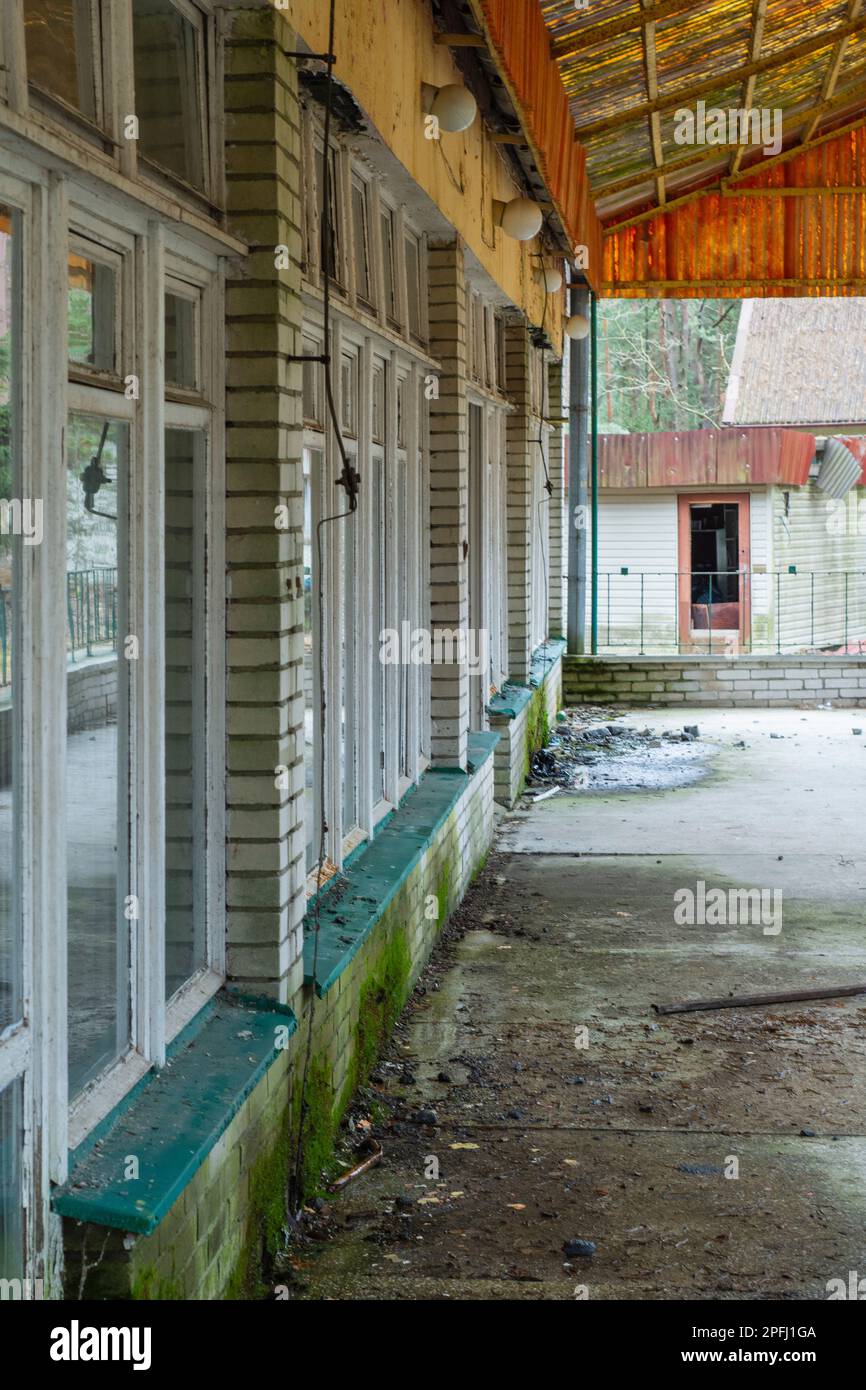 An interesting view of old windows in a forgotten building in the style ...