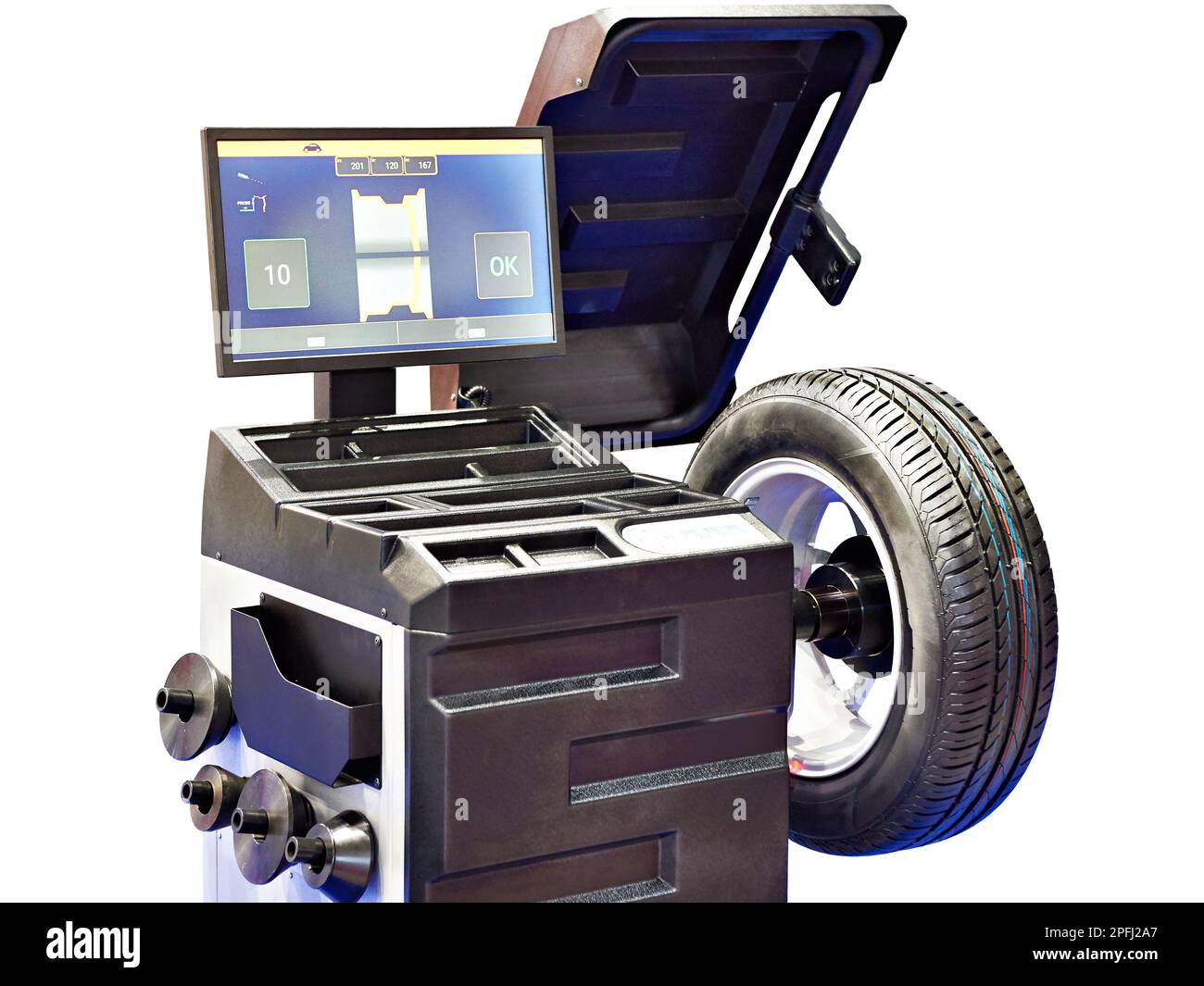 Stand for balancing the wheels of the car isolated white Stock Photo ...