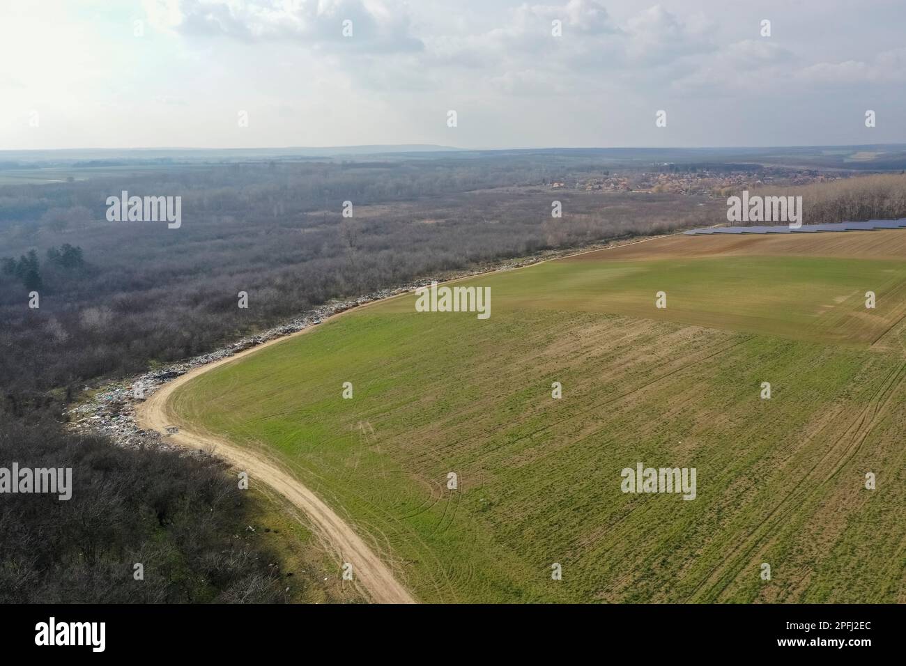 Amazing ecological pollution in Hungary. Near a town, there is a lot of ...