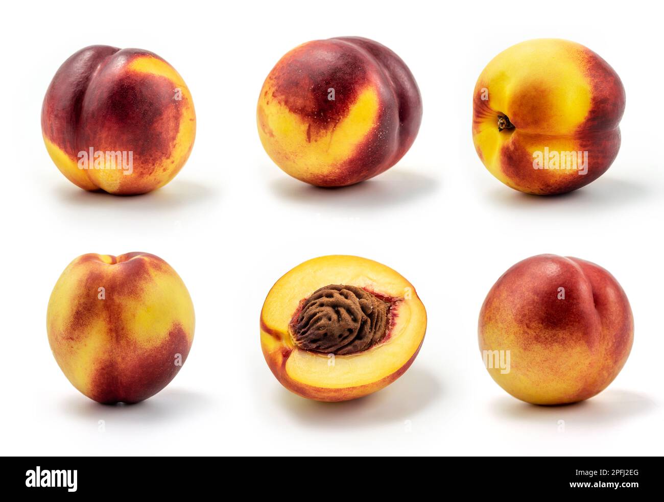 Six Peaches isolated on white, Each shot is taken separately Stock ...
