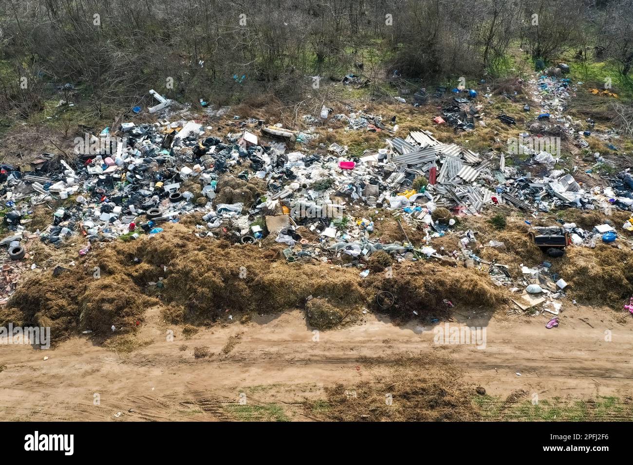 Amazing ecological pollution in Hungary. Near a town, there is a lot of ...