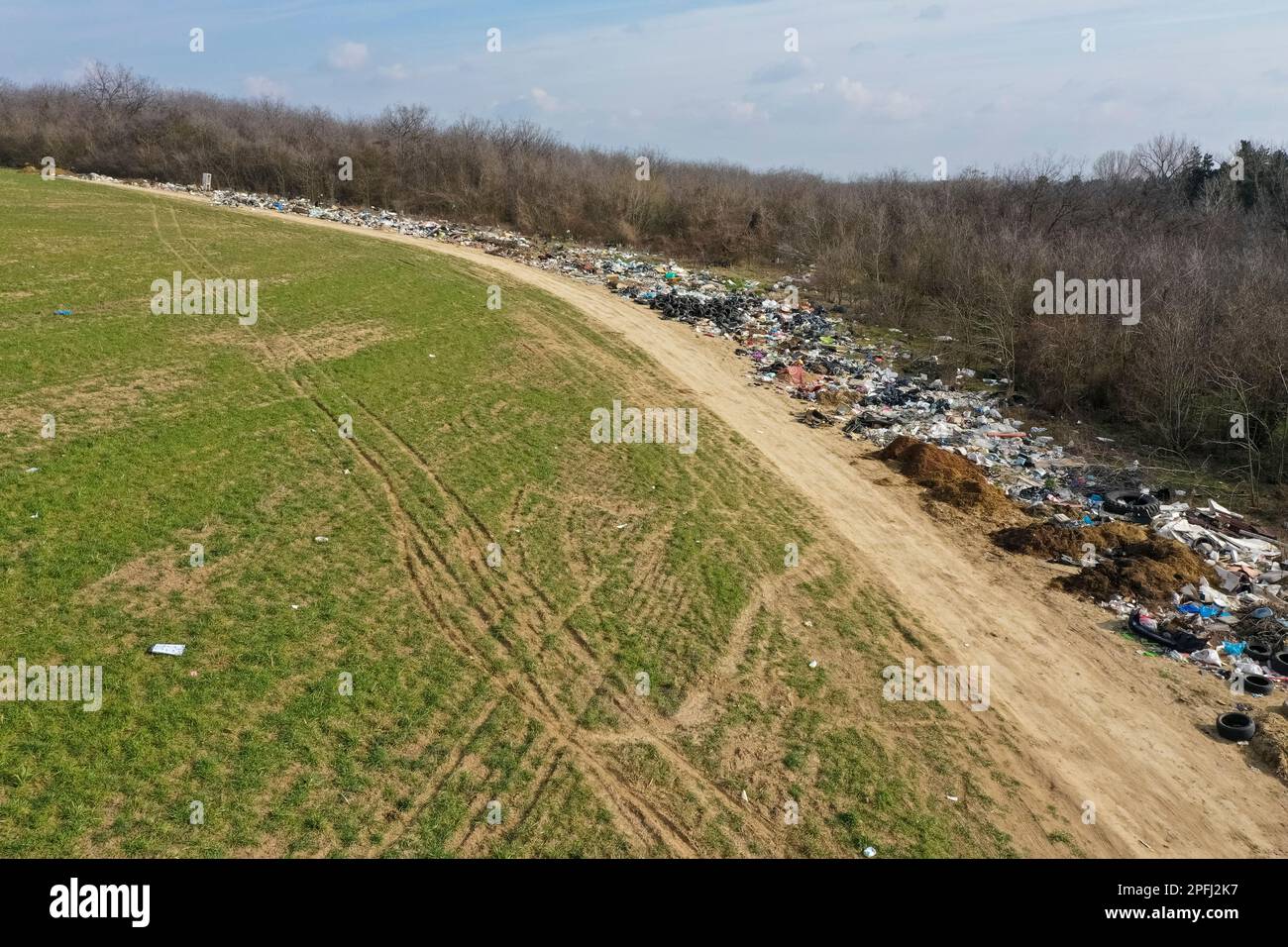 Amazing ecological pollution in Hungary. Near a town, there is a lot of ...