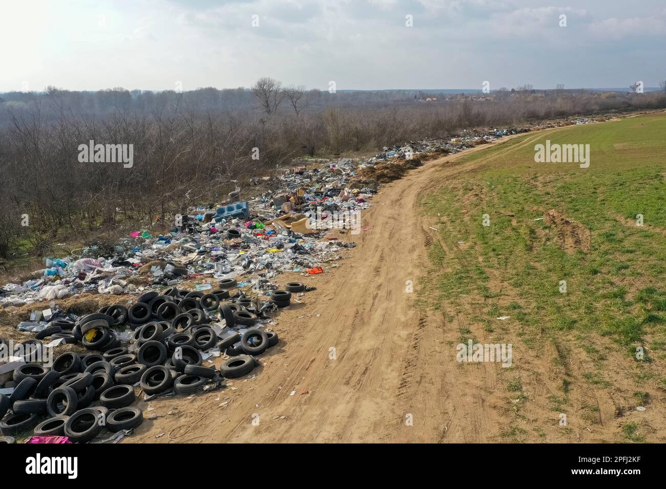 Amazing ecological pollution in Hungary. Near a town, there is a lot of ...