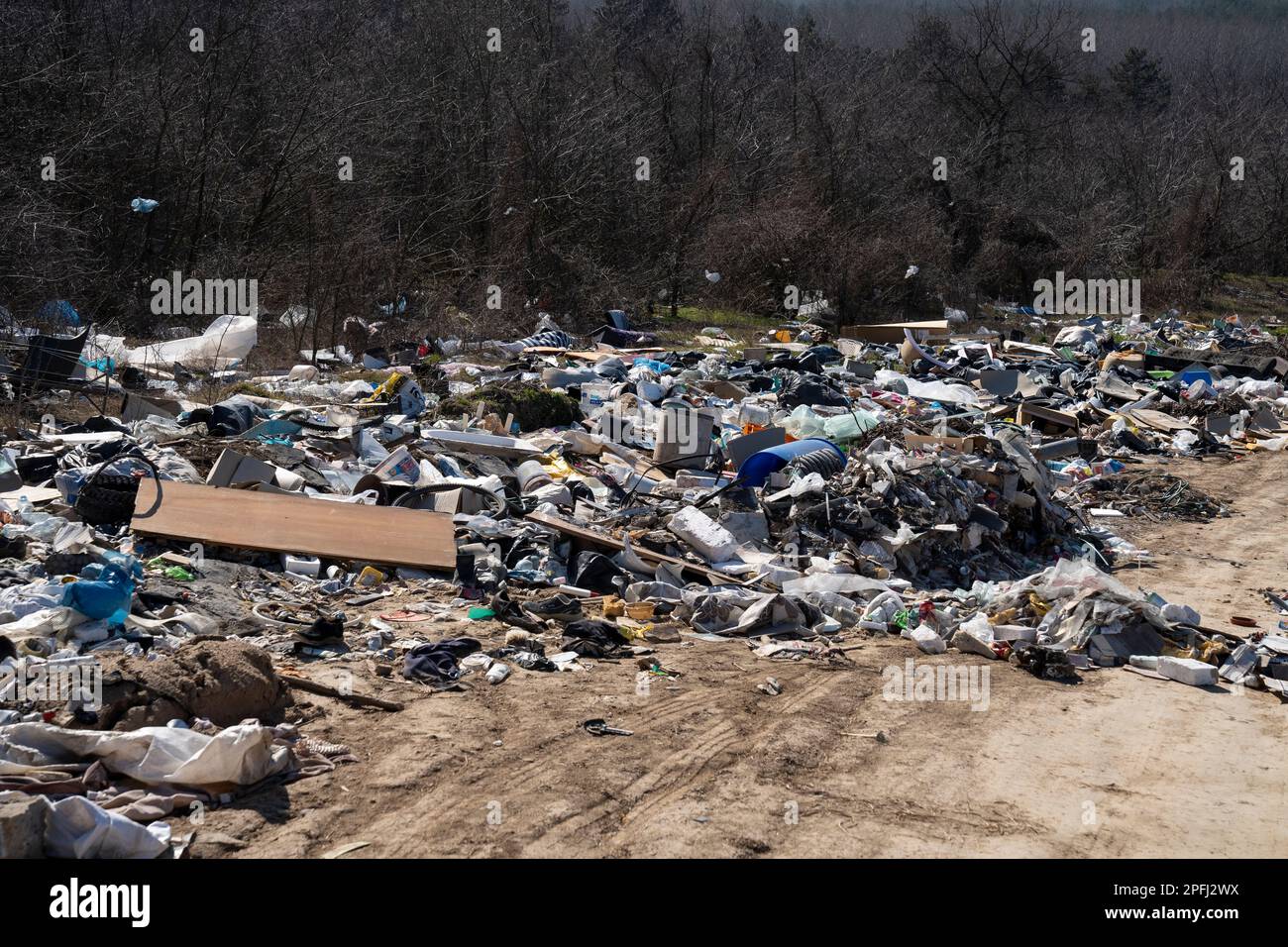 Amazing ecological pollution in Hungary. Near a town, there is a lot of ...