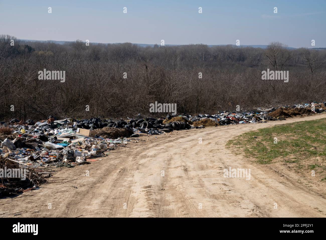 Amazing ecological pollution in Hungary. Near a town, there is a lot of ...