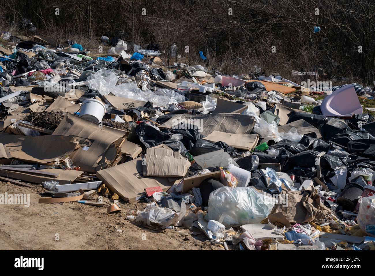Amazing ecological pollution in Hungary. Near a town, there is a lot of ...