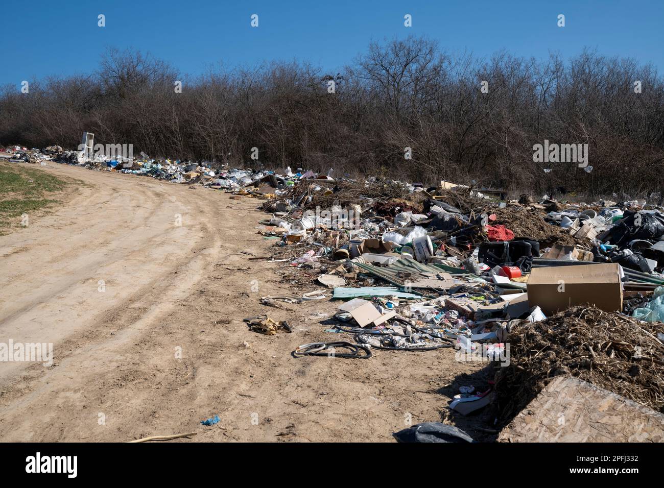 Amazing ecological pollution in Hungary. Near a town, there is a lot of ...