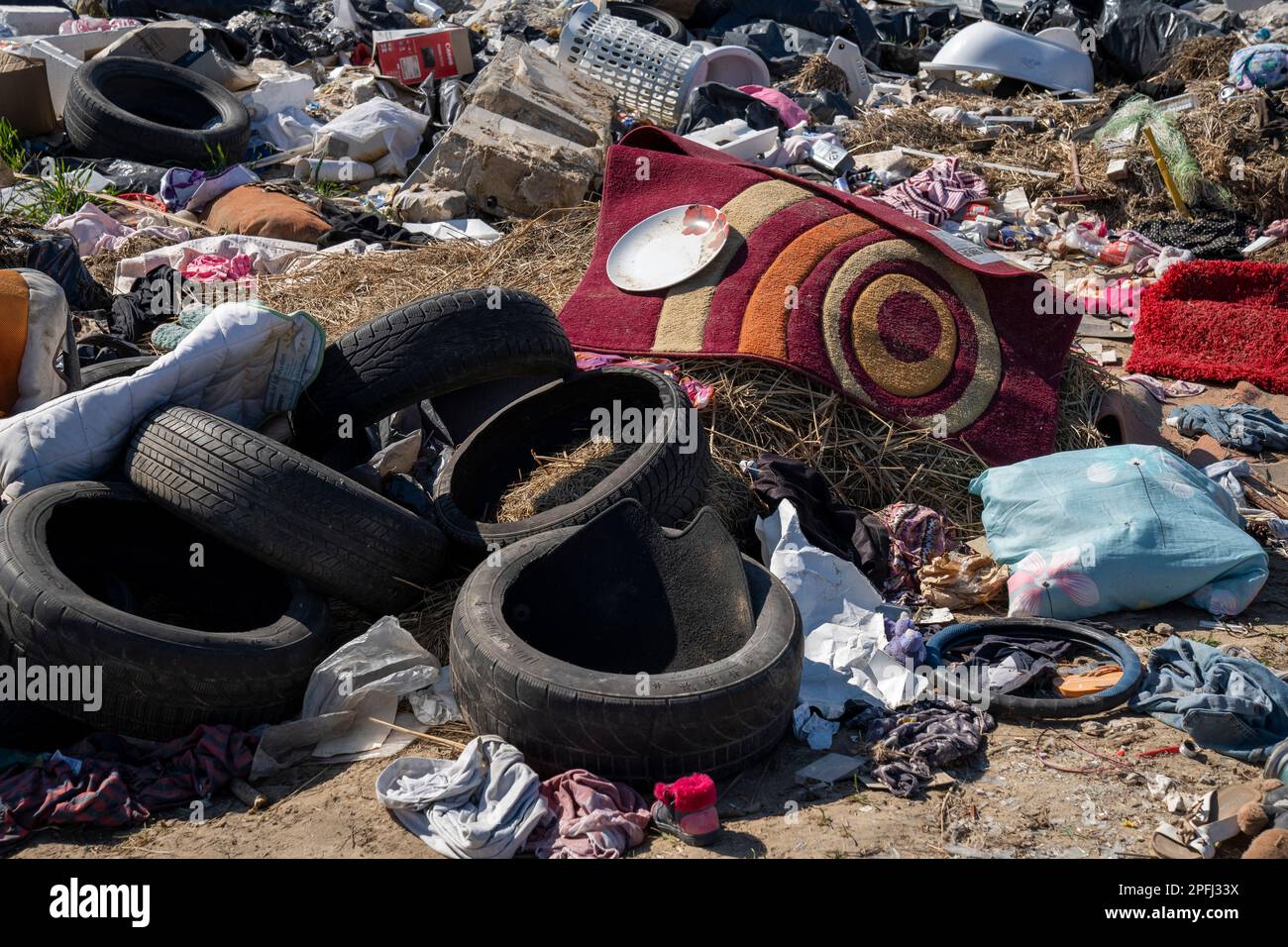 Amazing ecological pollution in Hungary. Near a town, there is a lot of ...