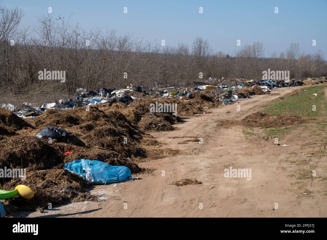 Amazing ecological pollution in Hungary. Near a town, there is a lot of ...