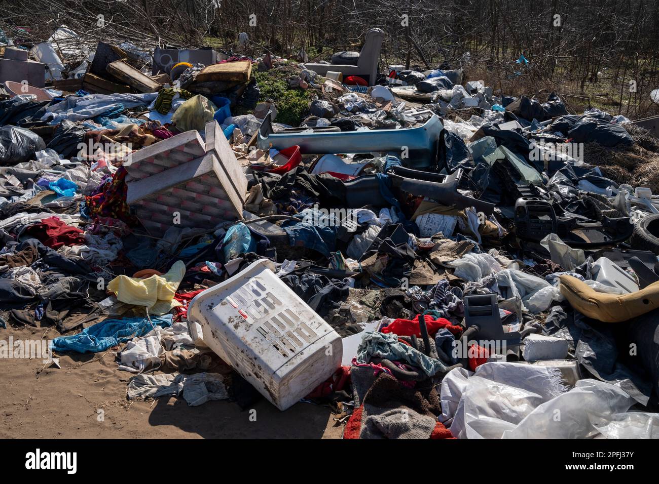 Amazing ecological pollution in Hungary. Near a town, there is a lot of ...