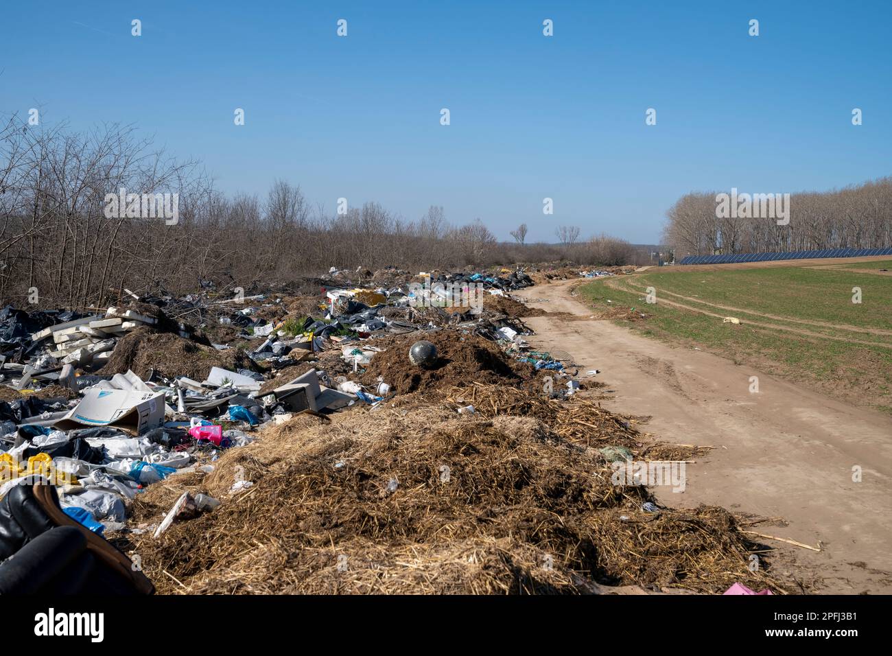 Amazing ecological pollution in Hungary. Near a town, there is a lot of ...