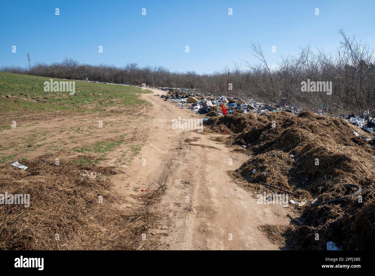 Amazing ecological pollution in Hungary. Near a town, there is a lot of ...